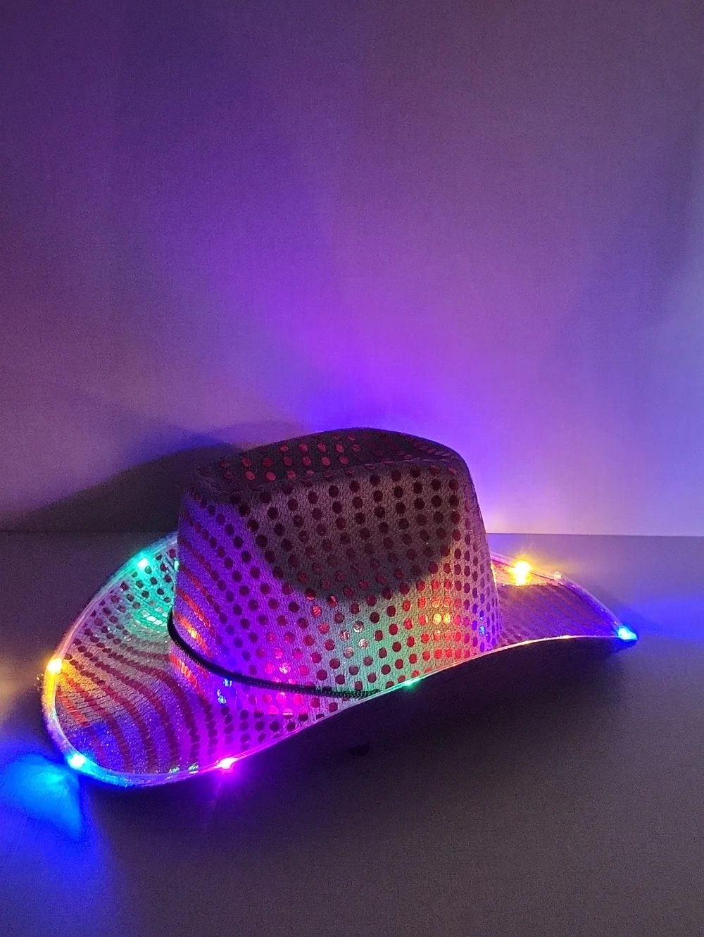 Accessories | Purple Sequin Light Up Led Flashing Cowboy Hat With ...